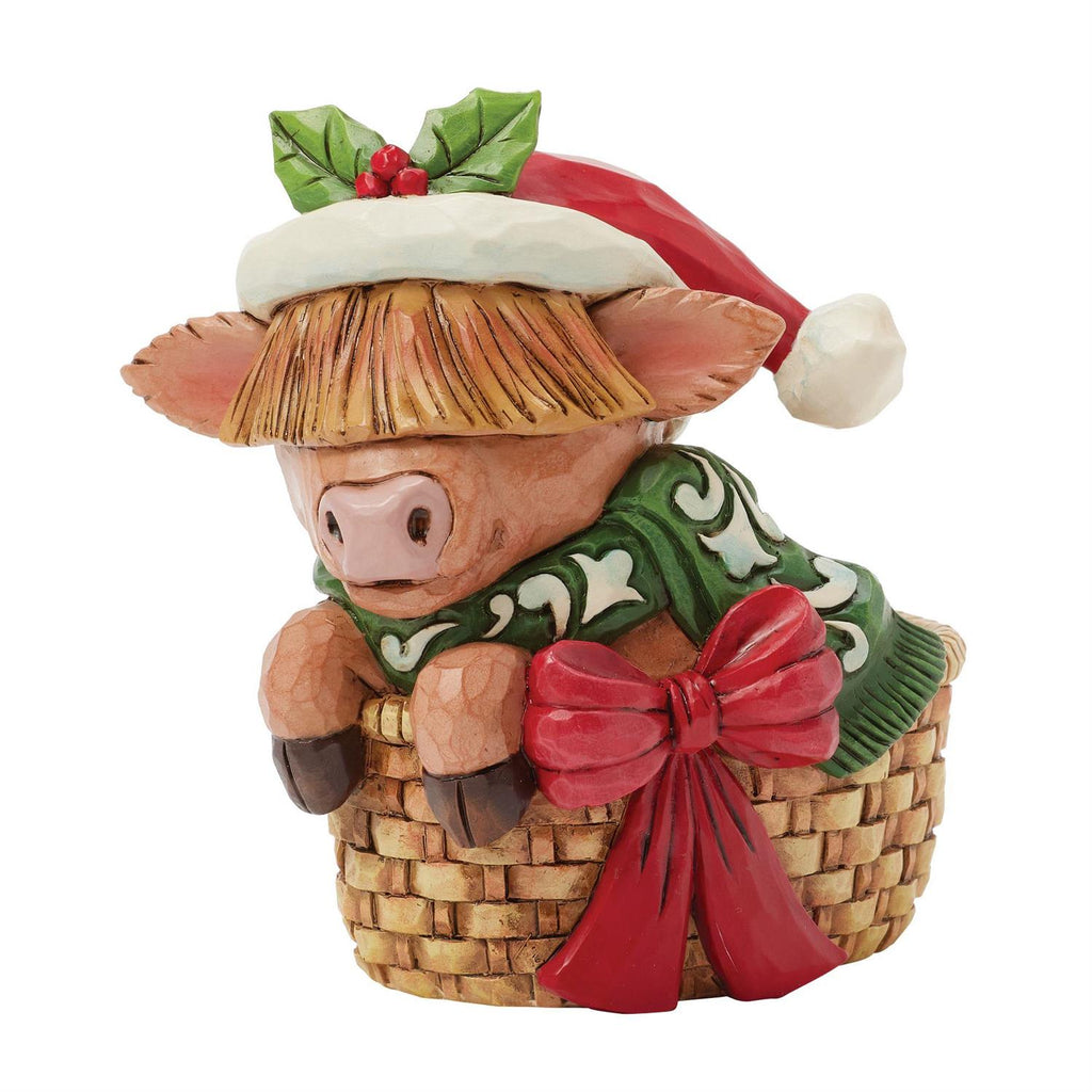 Jim Shore Heartwood Creek: Highland Cow in Basket Miniature Figurine ...